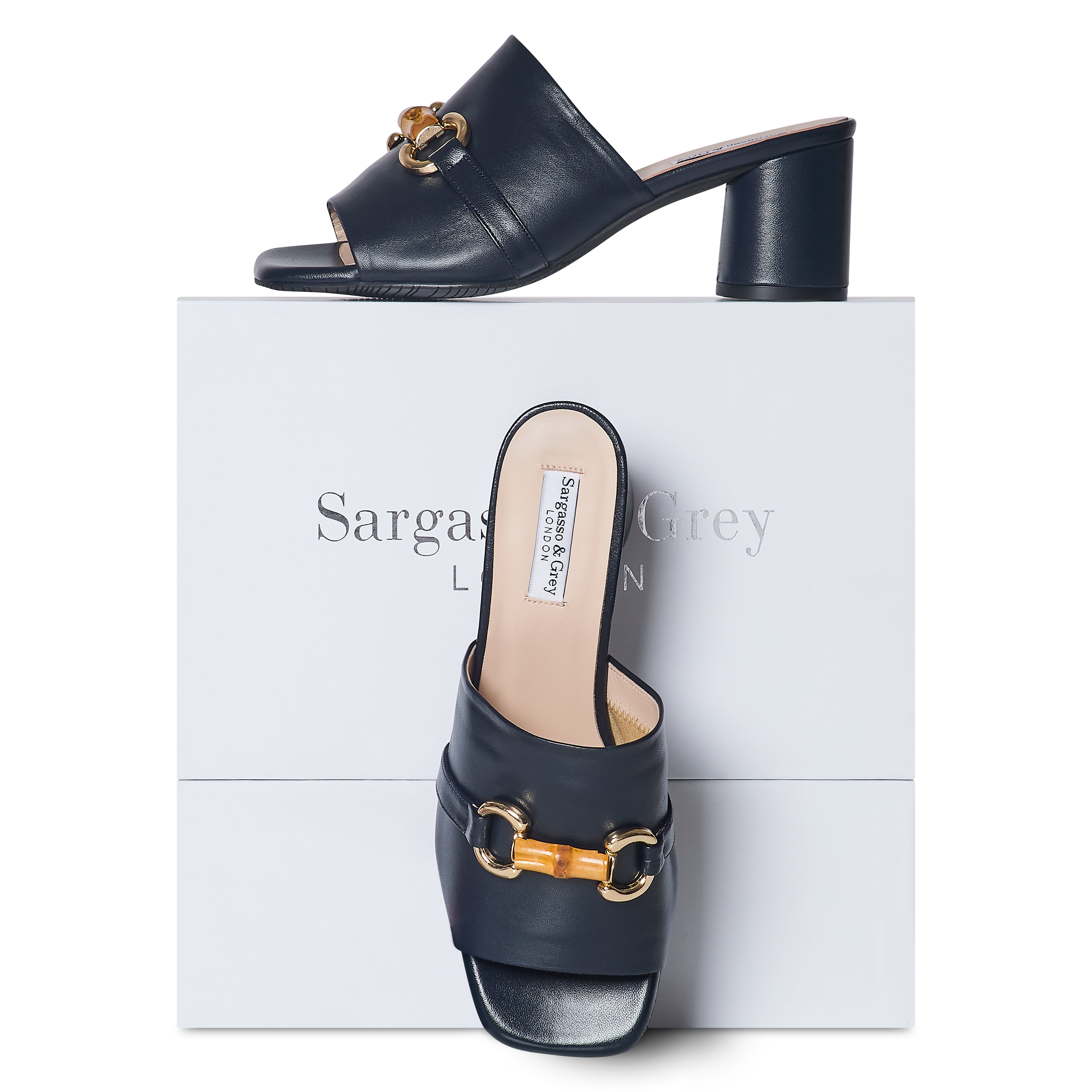 Amanda Navy Leather Extra-Wide Fit Mules – Sargasso and Grey