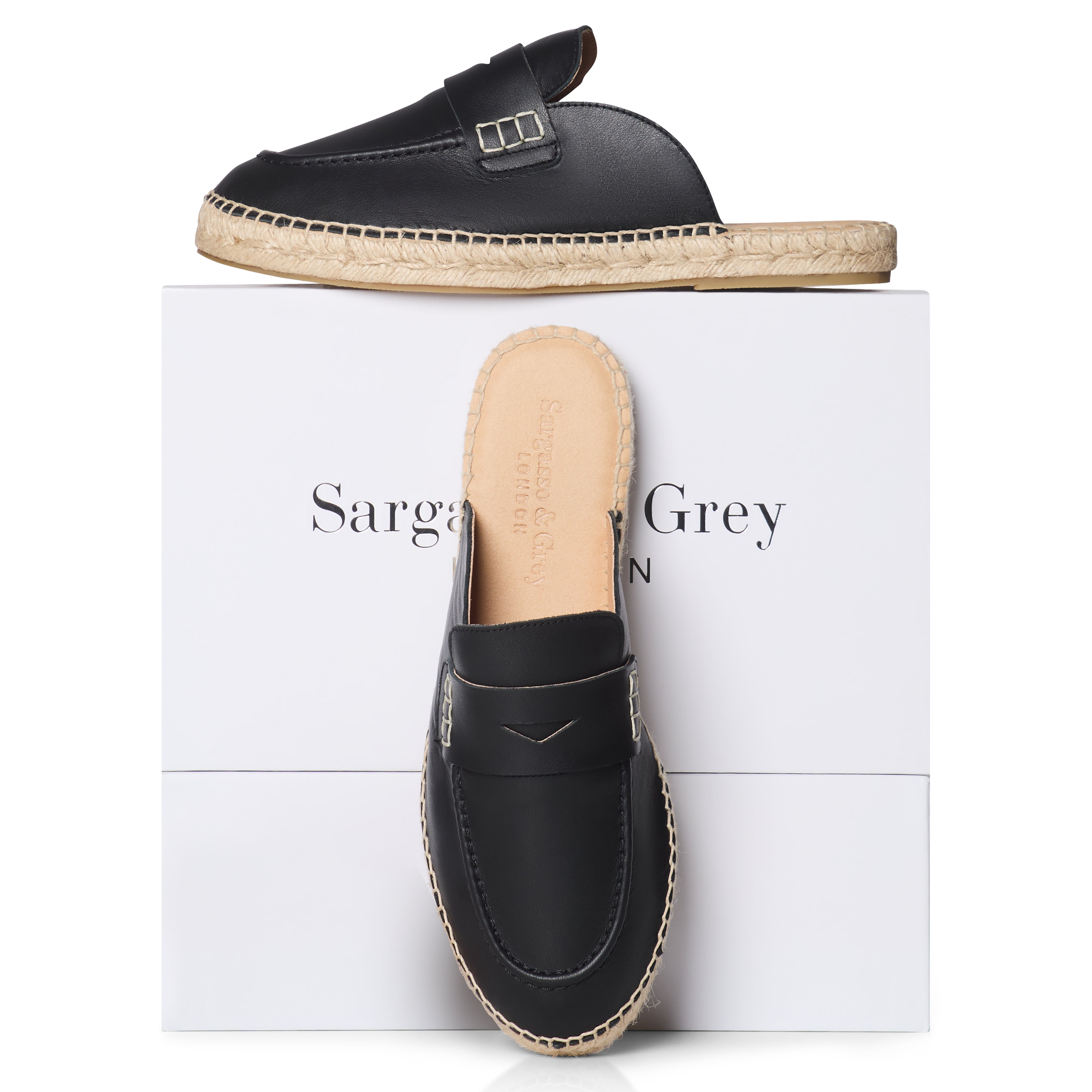 Wide Fit Leather Espadrille Loafer Sliders - Black Leather – Sargasso ...