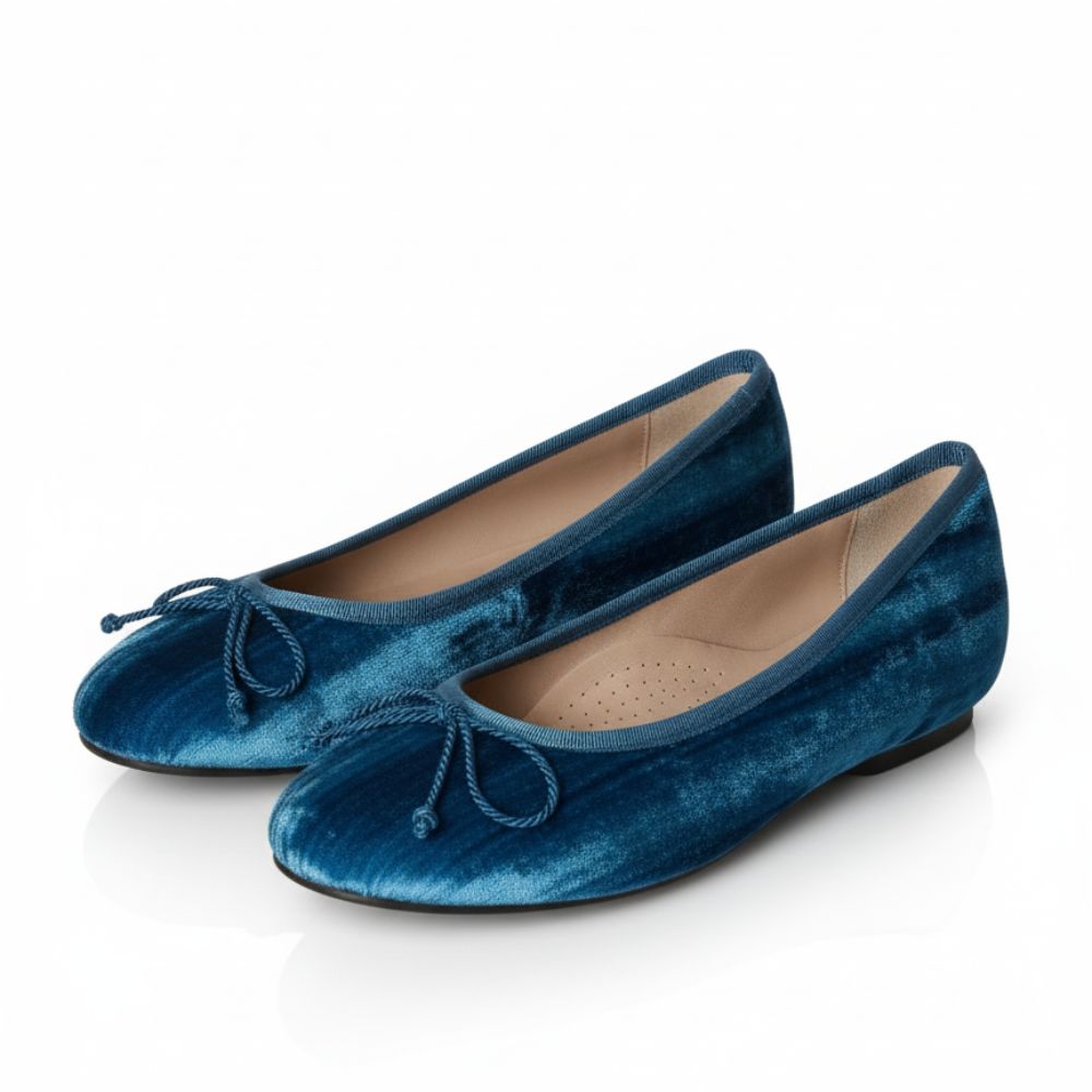Clara | Extra-Wide Fit Ballet Flats in Blue Velvet – Sargasso and Grey
