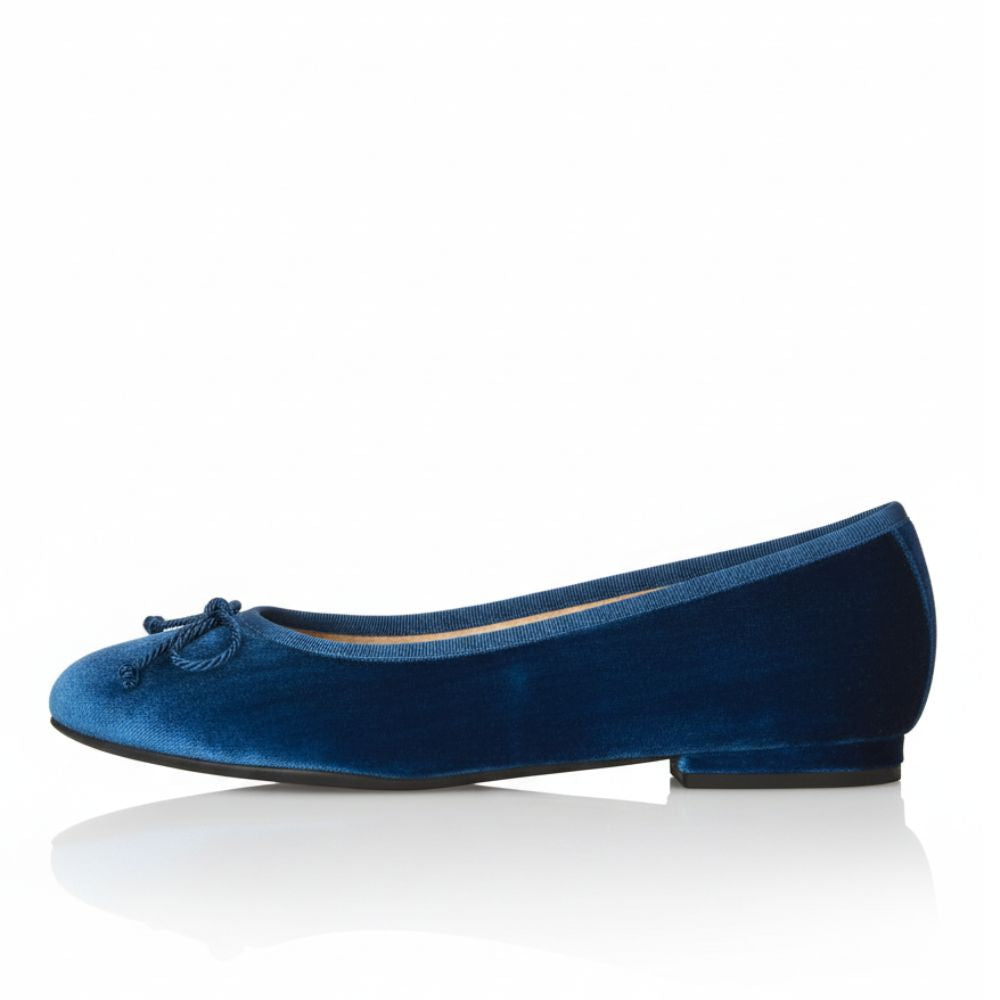 Clara | Extra-Wide Fit Ballet Flats in Blue Velvet – Sargasso and Grey