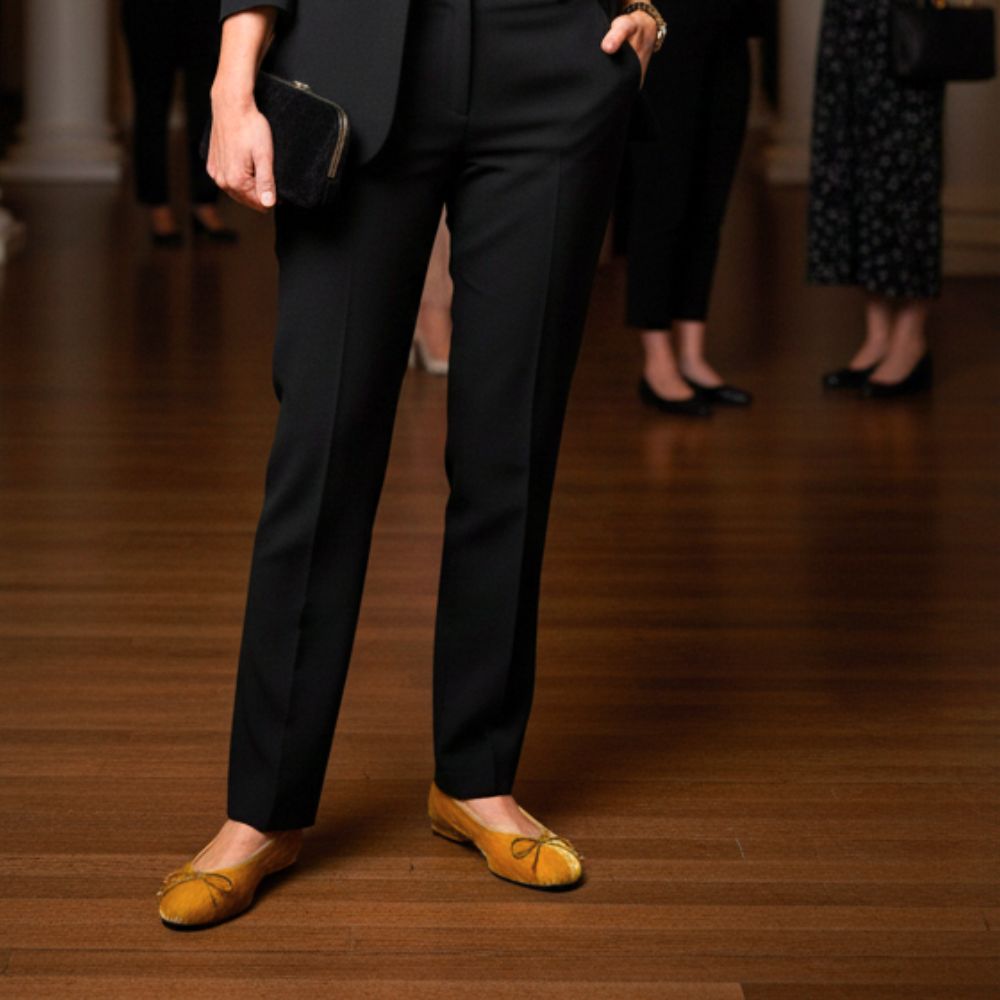Clara | Extra-Wide Fit Ballet Flats in Ochre Velvet – Sargasso and Grey