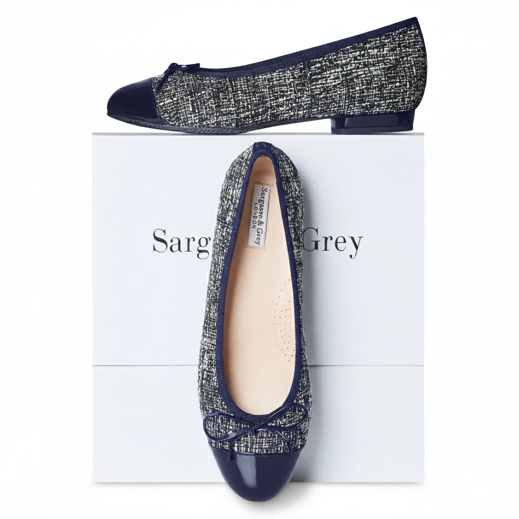 Corrine | Extra-Wide Fit Navy Tweed Ballet Flats i – Sargasso and Grey