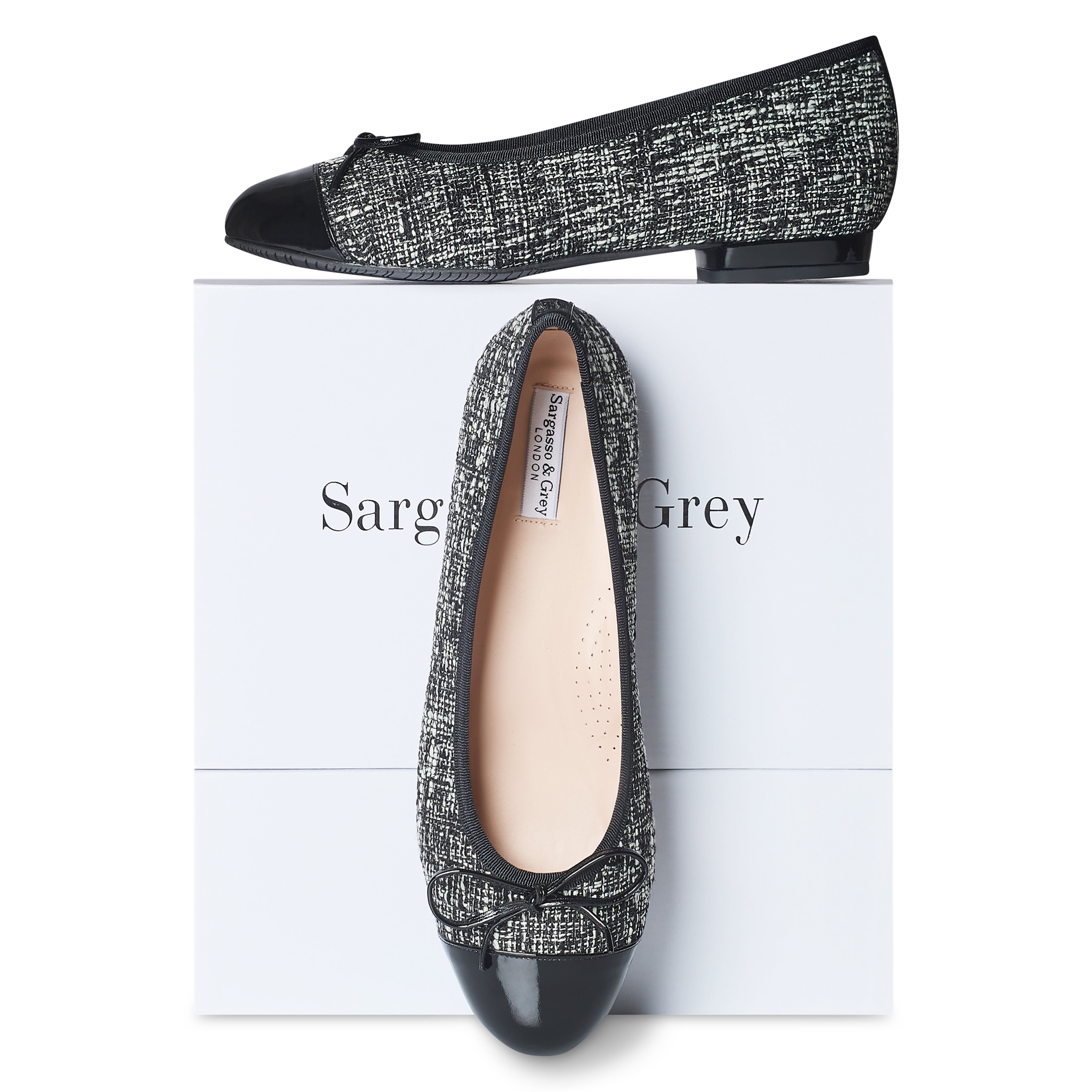 Corrine | Extra-Wide Fit Black Tweed Ballet Flats i – Sargasso and Grey