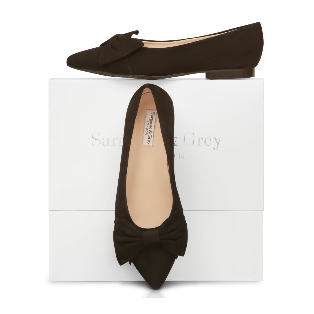 Dionne | Wide Fit Bow Flats in Black Suede – Sargasso and Grey