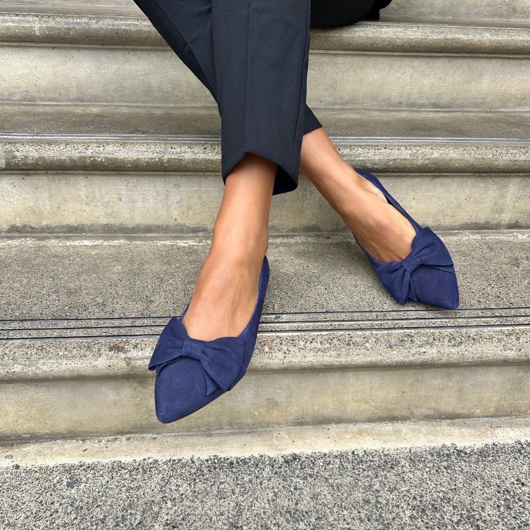 Dionne | Wide Fit Bow Flats in Navy Suede – Sargasso and Grey