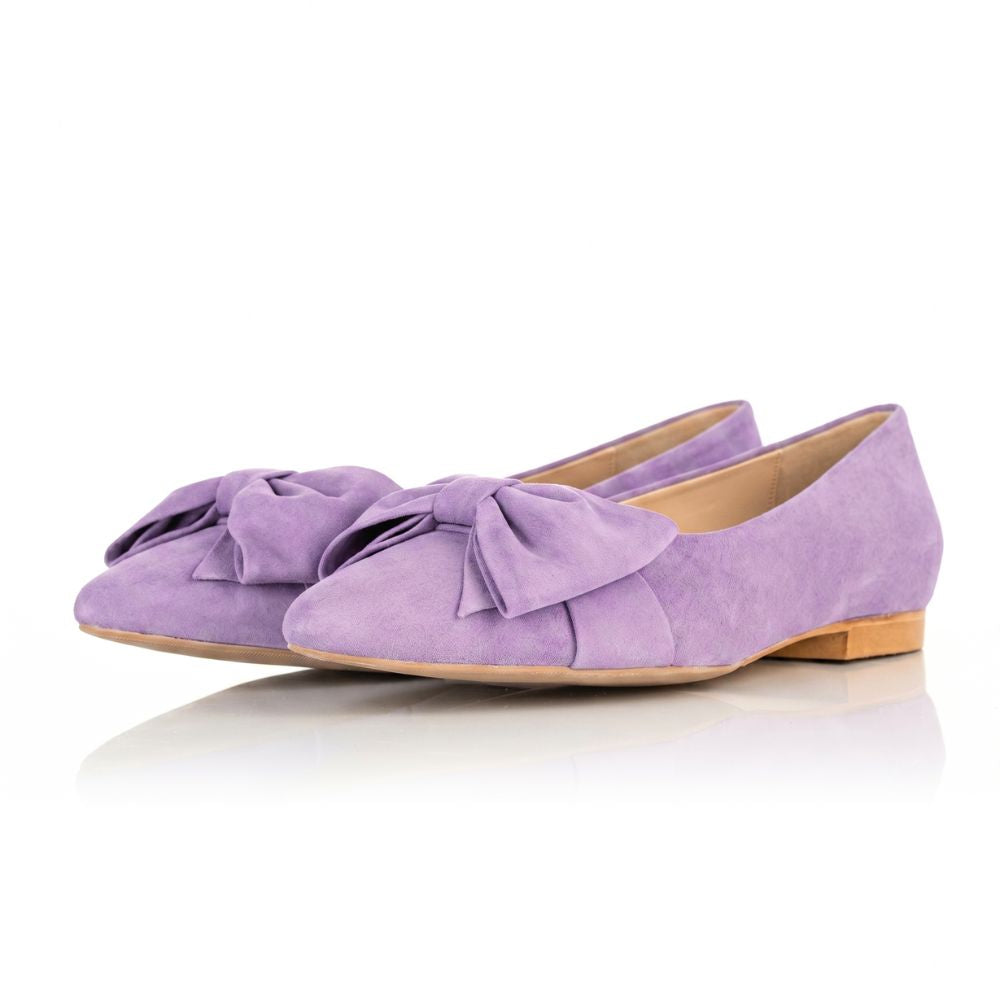 Dionne | Wide Fit Bow Flats in Wisteria Suede – Sargasso and Grey