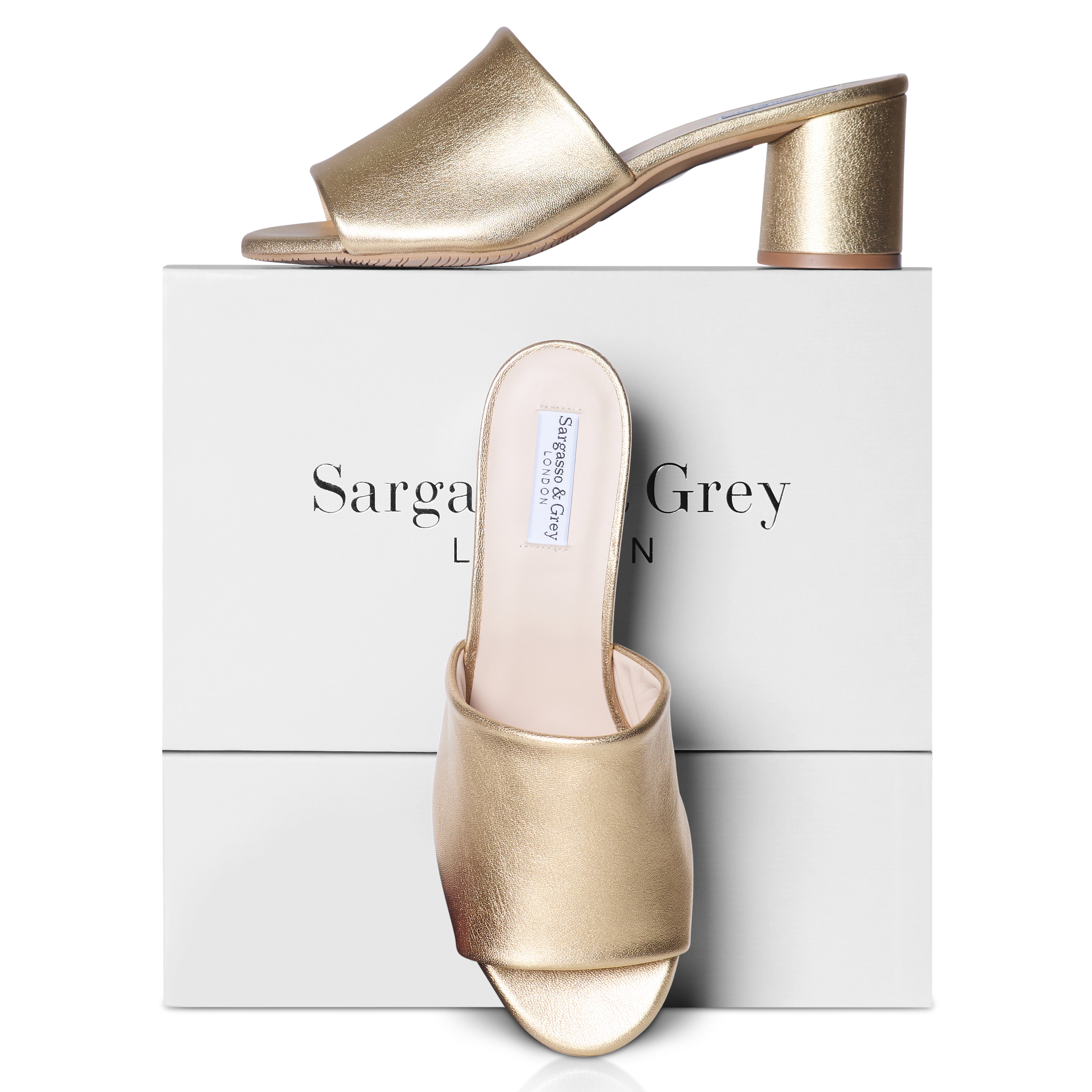Gold Leather Extra-wide Fit Heeled Mules – Sargasso and Grey