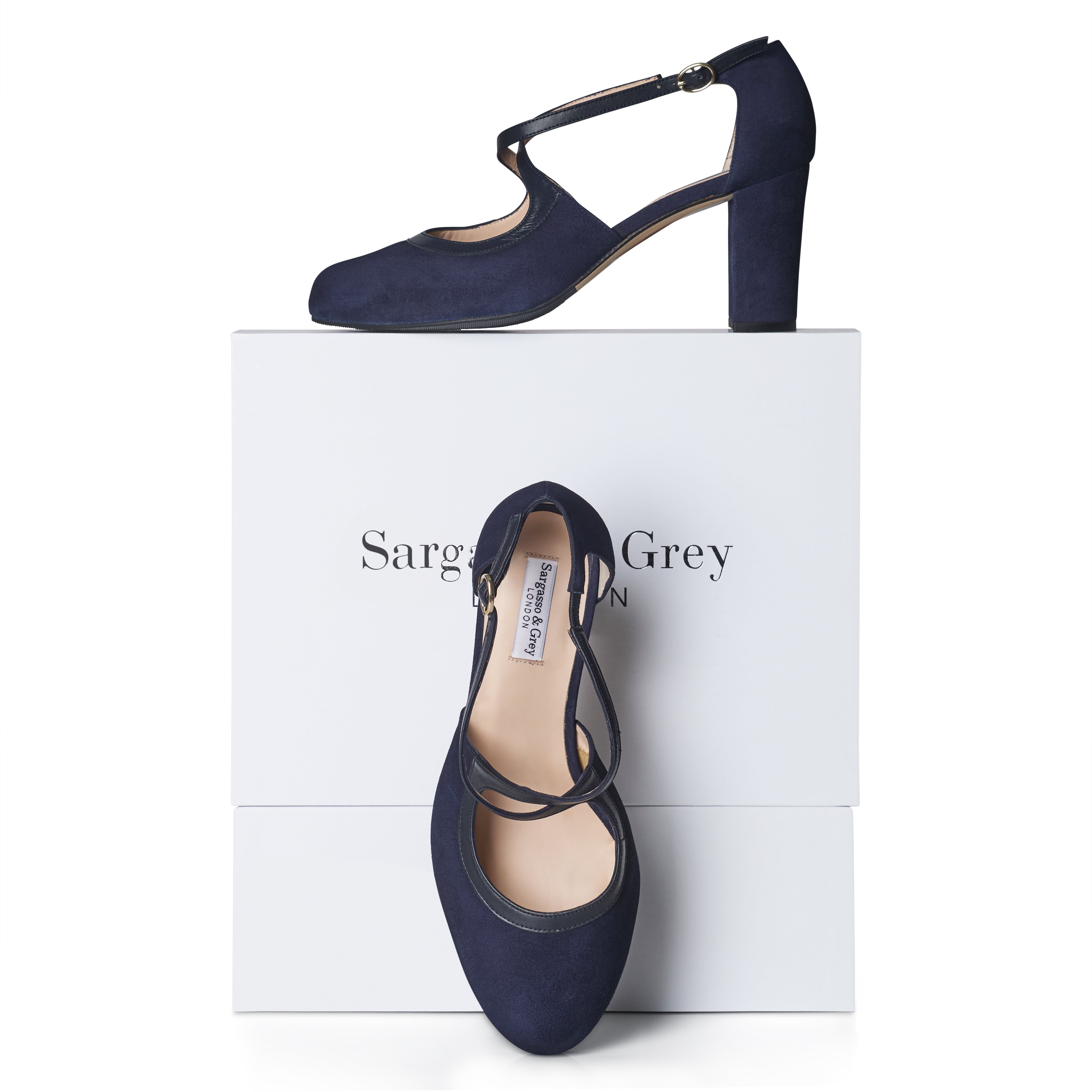 Extra Wide Fit Navy Suede and Leather Party Heels – Sargasso and Grey