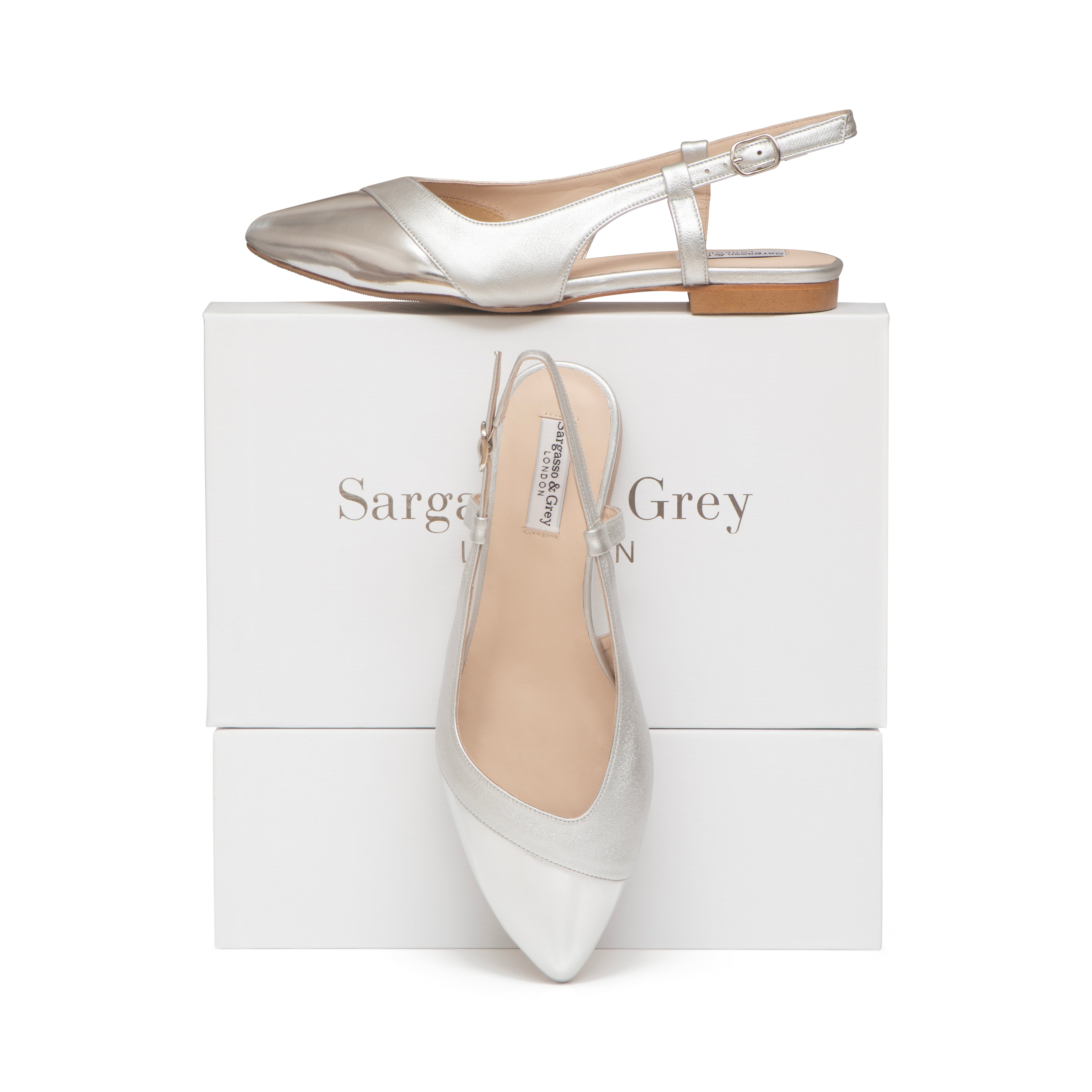 Extra Wide Fit Silver Leather Slingback Flats – Sargasso and Grey