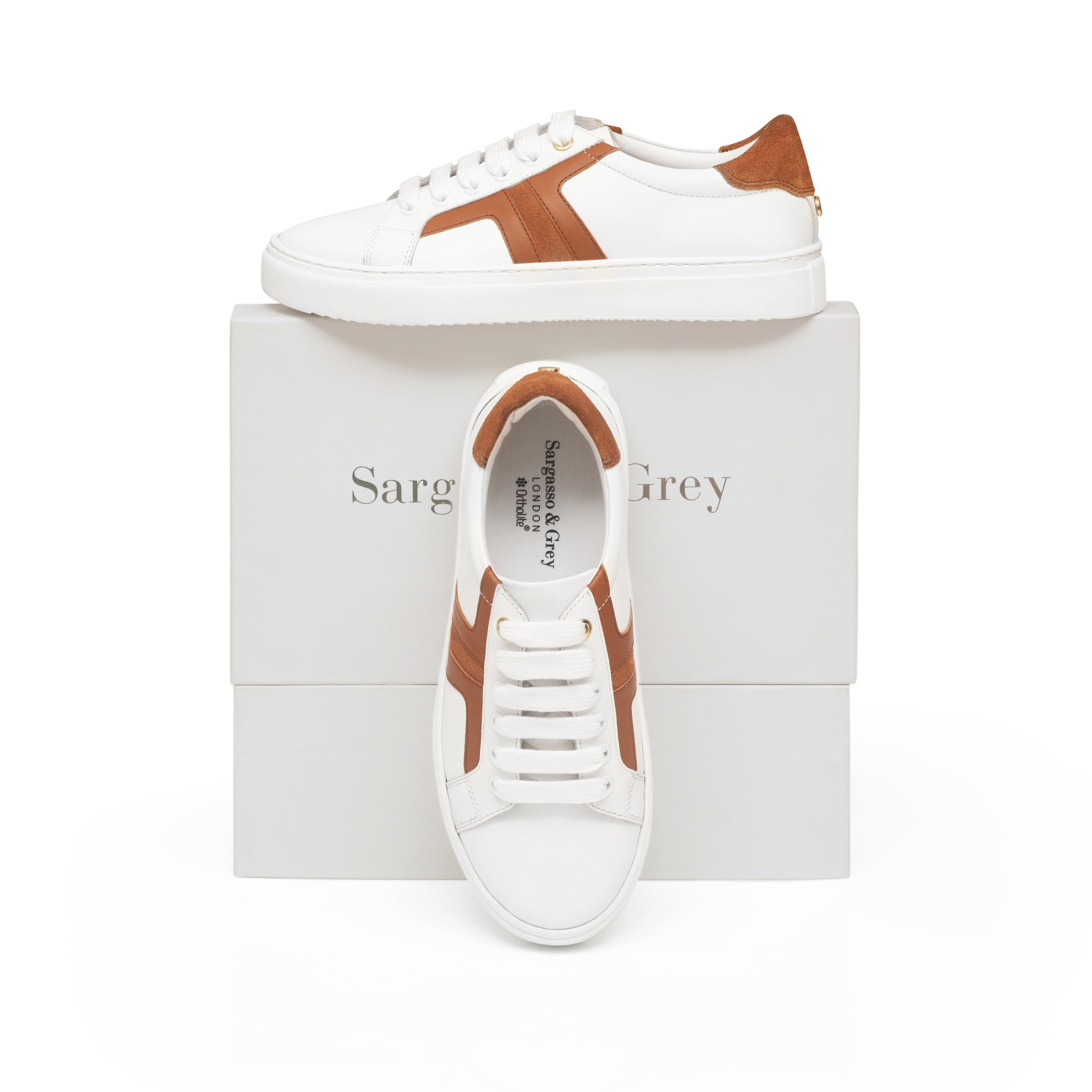 Extra Wide Fit Trainers with Removable Insoles - White and Tan Leather ...