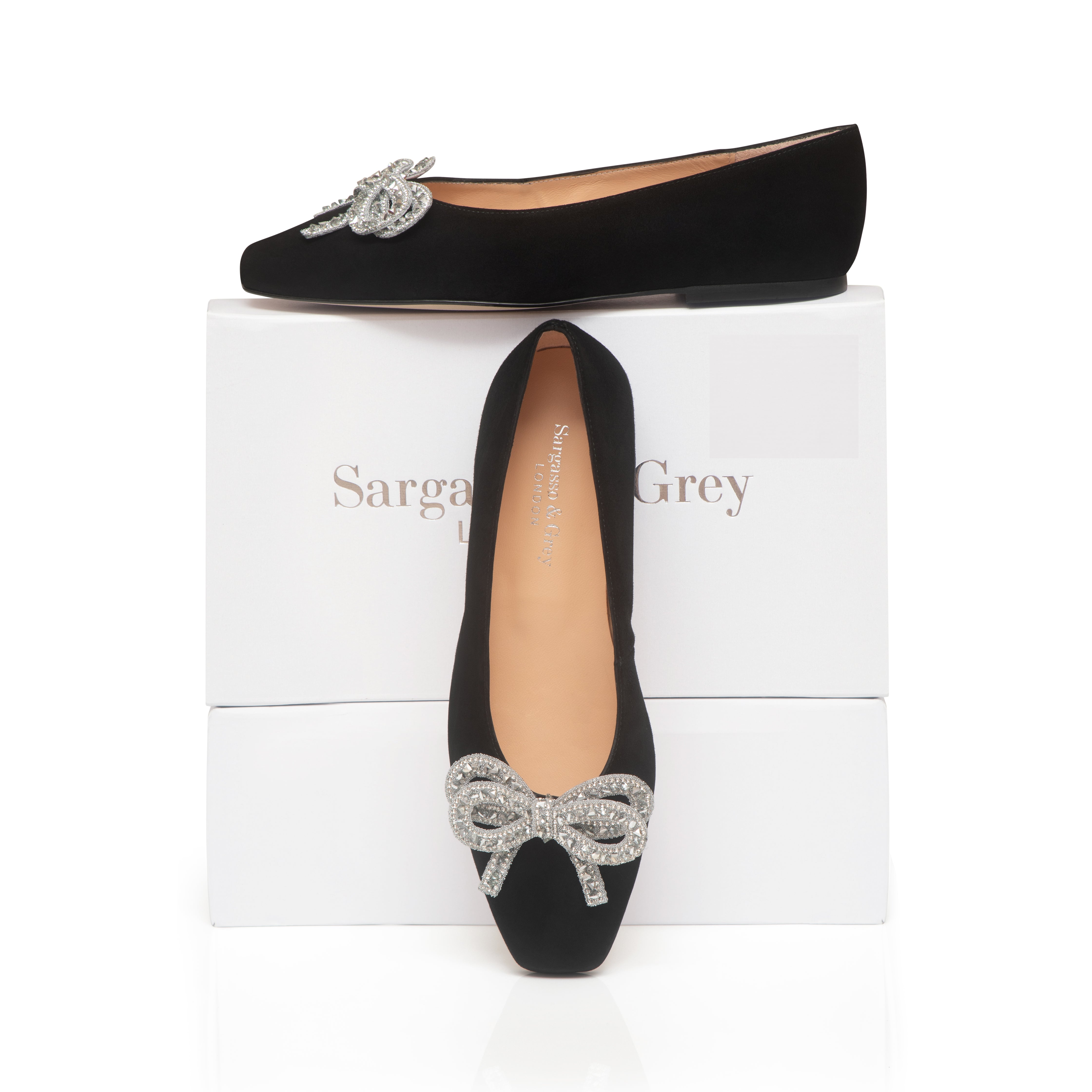 Kelly Wide Fit Black Suede Ballet Flats With Bow – Sargasso and Grey
